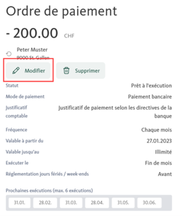 Comment modifier un ordre permanent? - Banque Migros