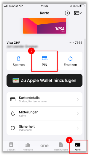 Wo sehe ich die PIN meiner Visa Debit / Kreditkarte? - Migros Bank